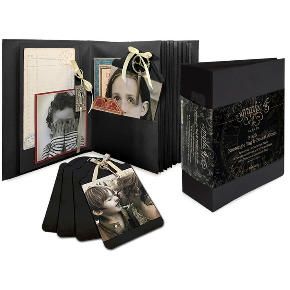 Graphic 45 Staples Tag & Pocket Album 6"X8"X3"-Black Rectangle ...