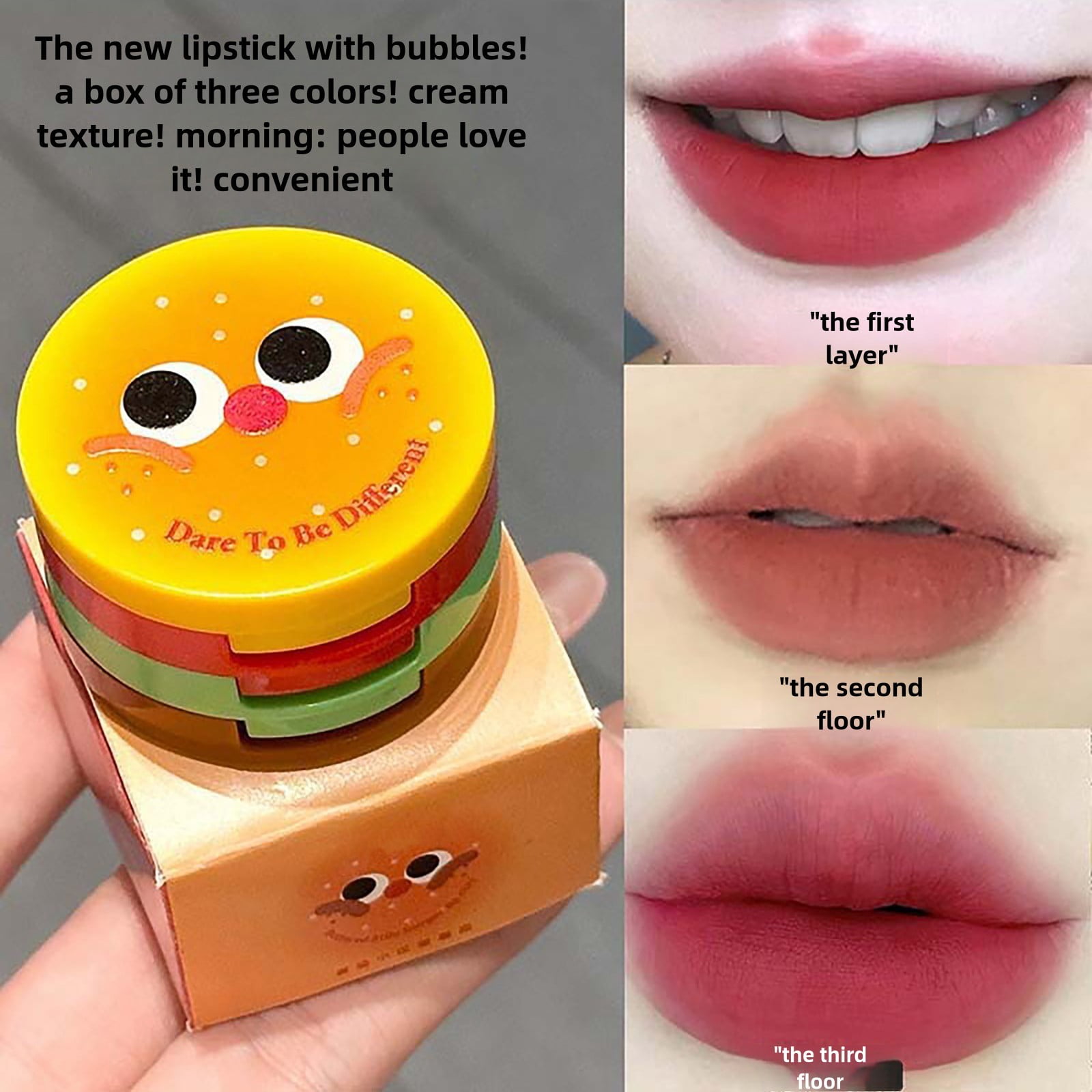 Buttered Little Burger Lip Mud Soft Mist Student Cute Burger White ...