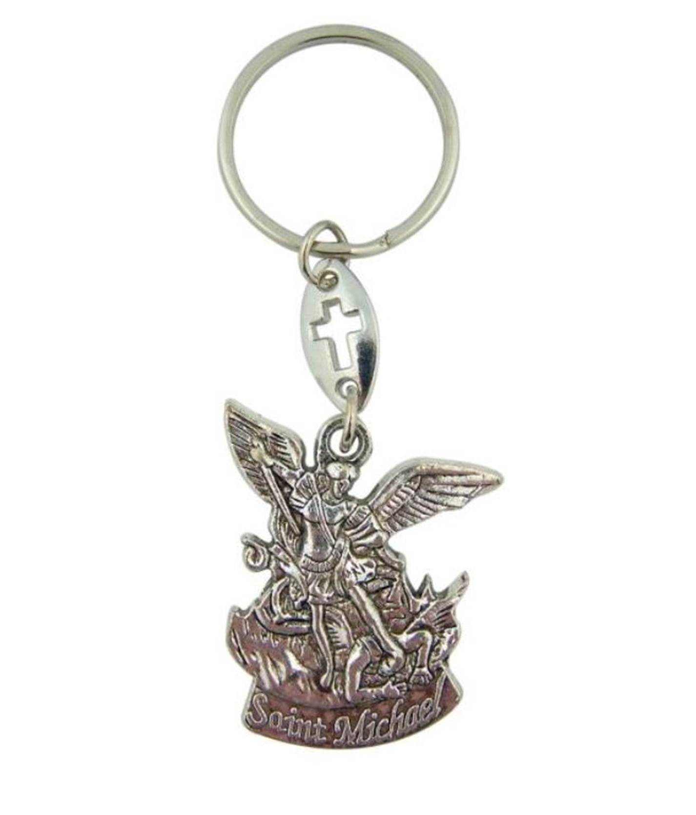 St Michael The Archangel Silver Tone Key Ring Religious Key Chain ...