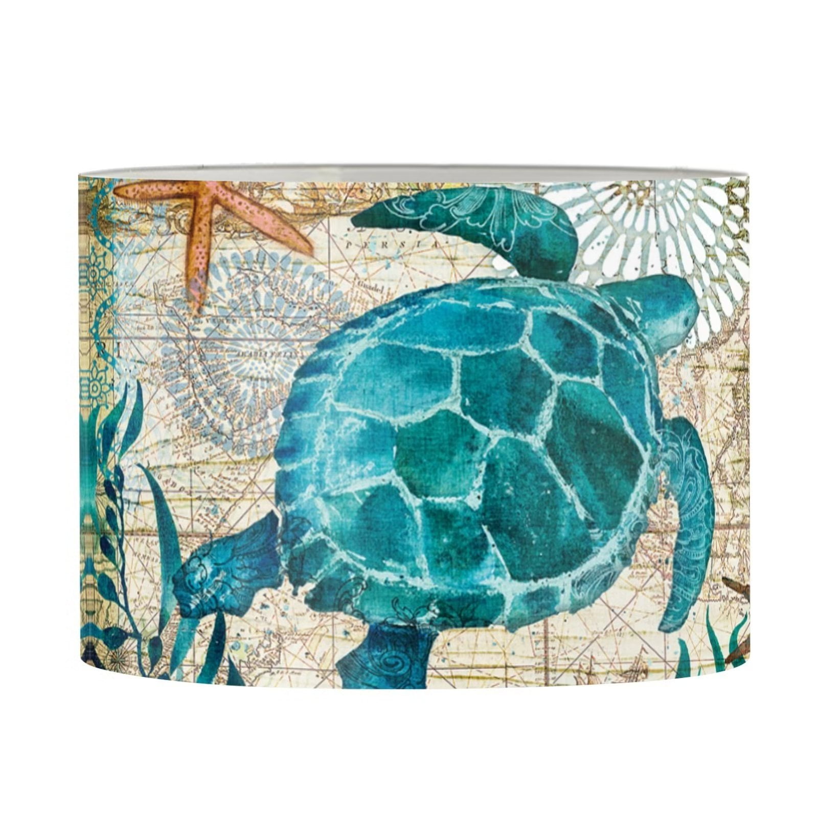 NETILGEN Cylinder Lampshade Sea Turtle Drum Lampshade Hand Crafted ...