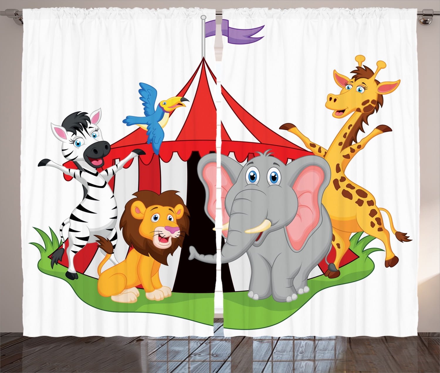 Circus Decor Curtains 2 Panels Set, Trained Performer Acrobat Animals ...