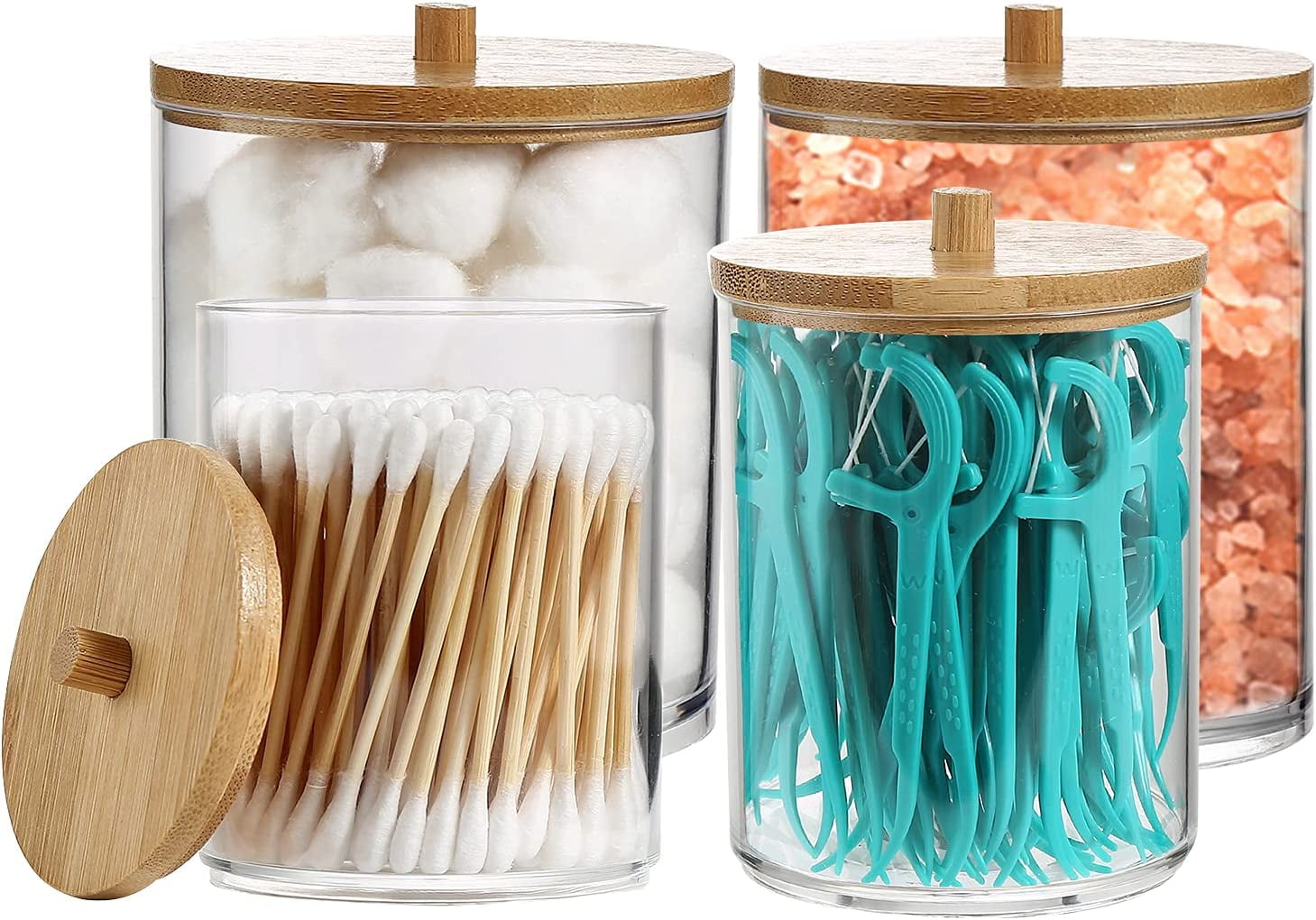 4 Pack 2 Size Acrylic Qtip Holder Dispenser for Cotton Ball Pad Round ...