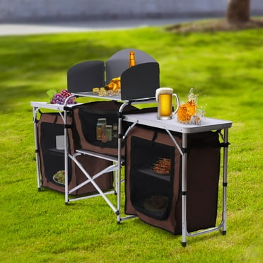 MADOG Folding Portable Cook Table with Storage Organizer & Windscreen ...