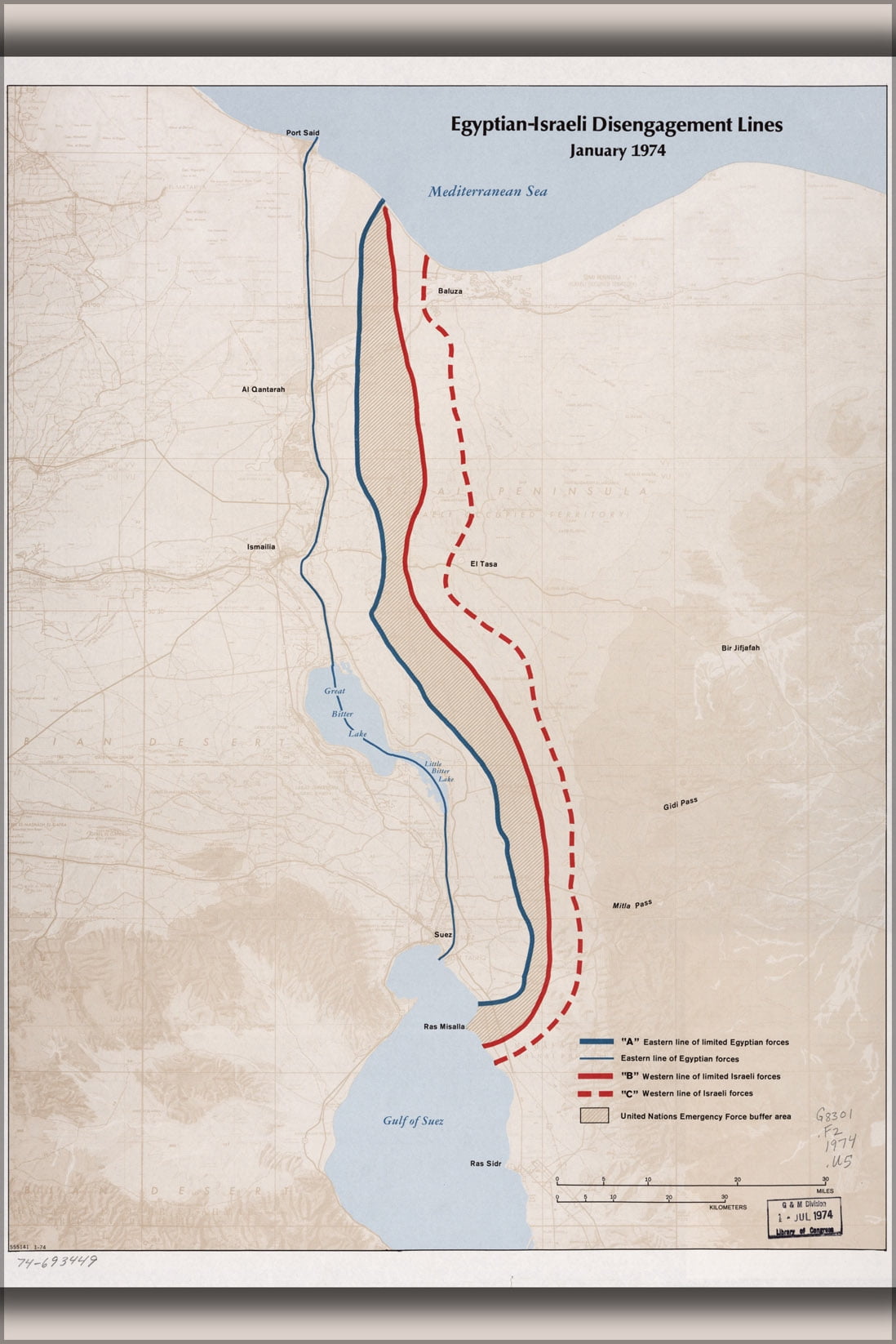 24"x36" Gallery Poster, cia map Yom Kippur War disengage lines Jan 1974 ...
