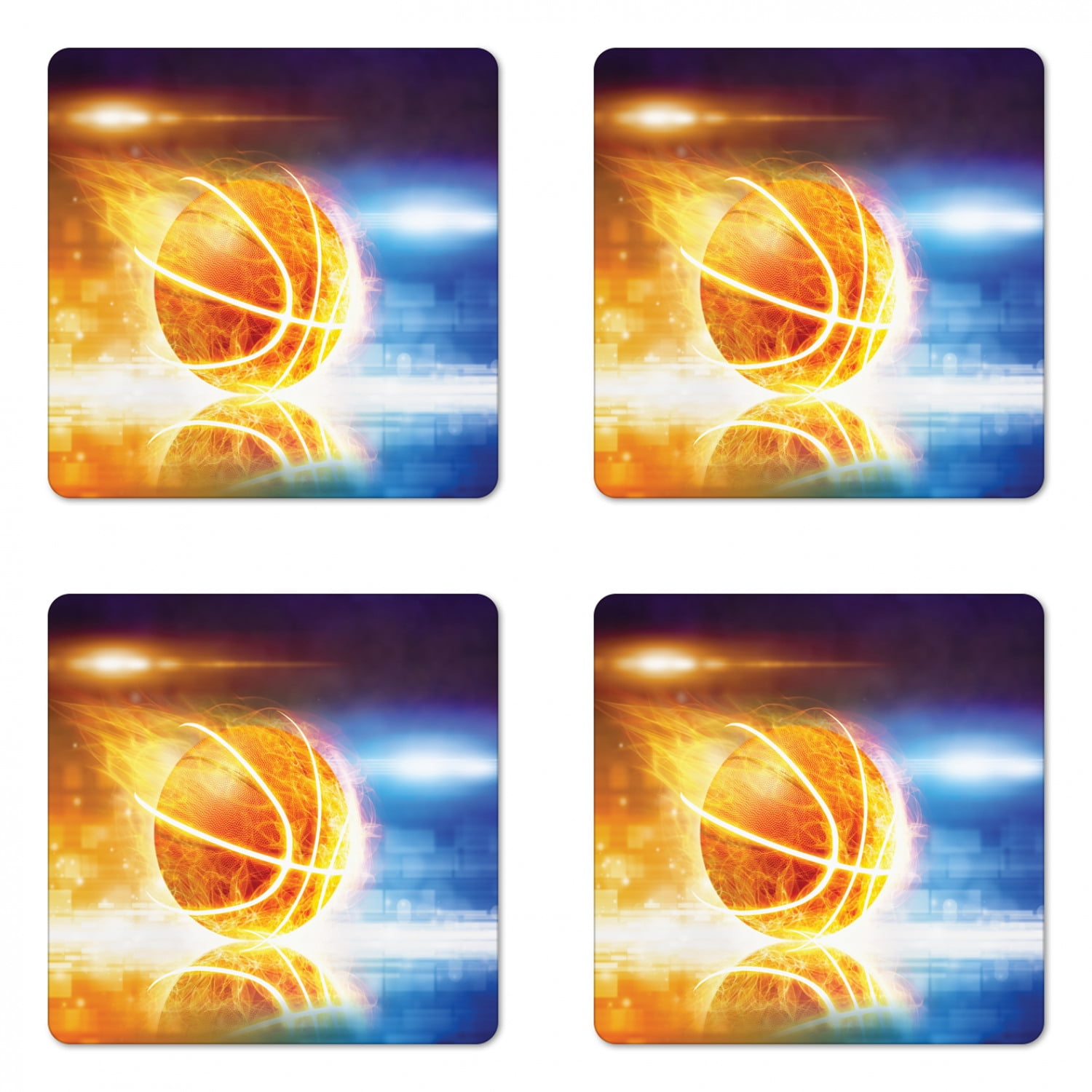 Basketball Coaster Set of 4, Abstract Sports Background Burning ...