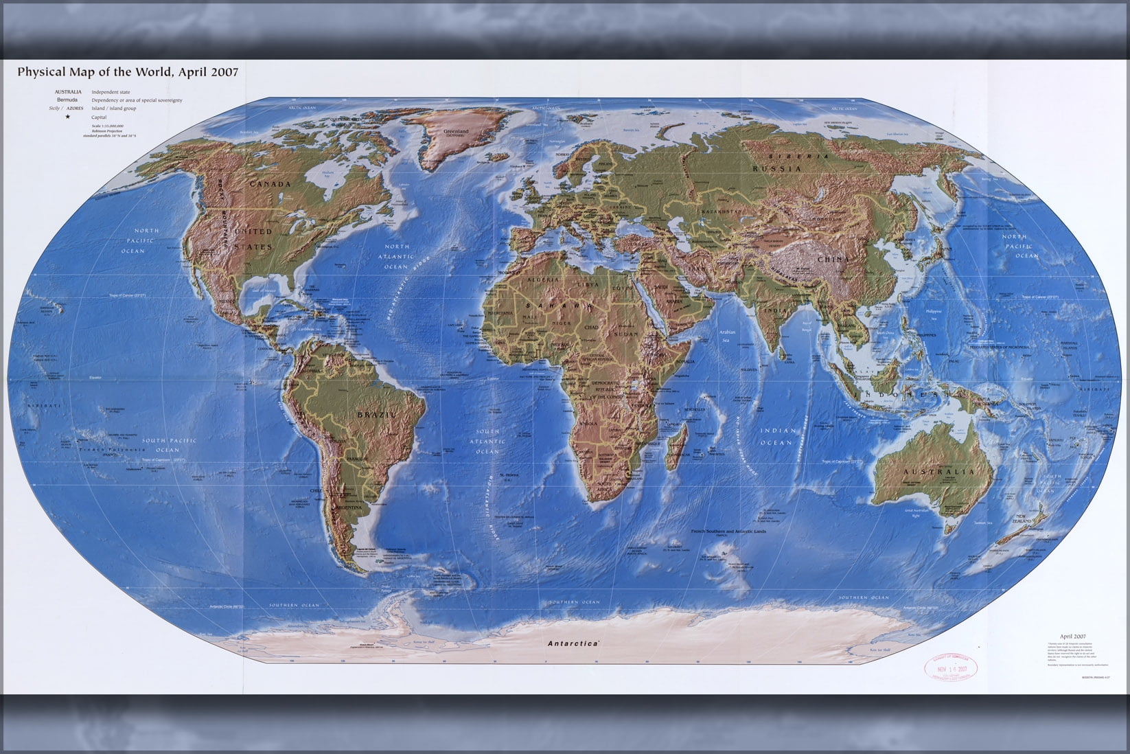 24"x36" Gallery Poster, cia Physical map of the world, April 2007 ...