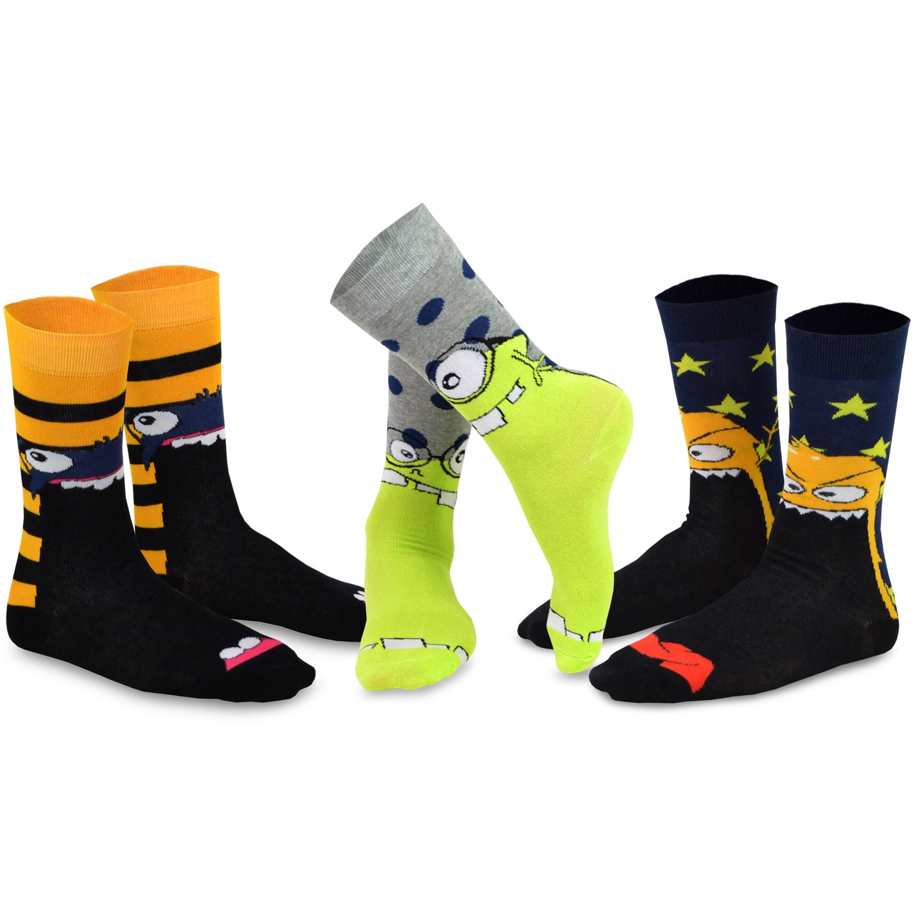 TeeHee Novelty Crazy Fun Crew Socks 3-Pack for Men (Monster) - Walmart.com