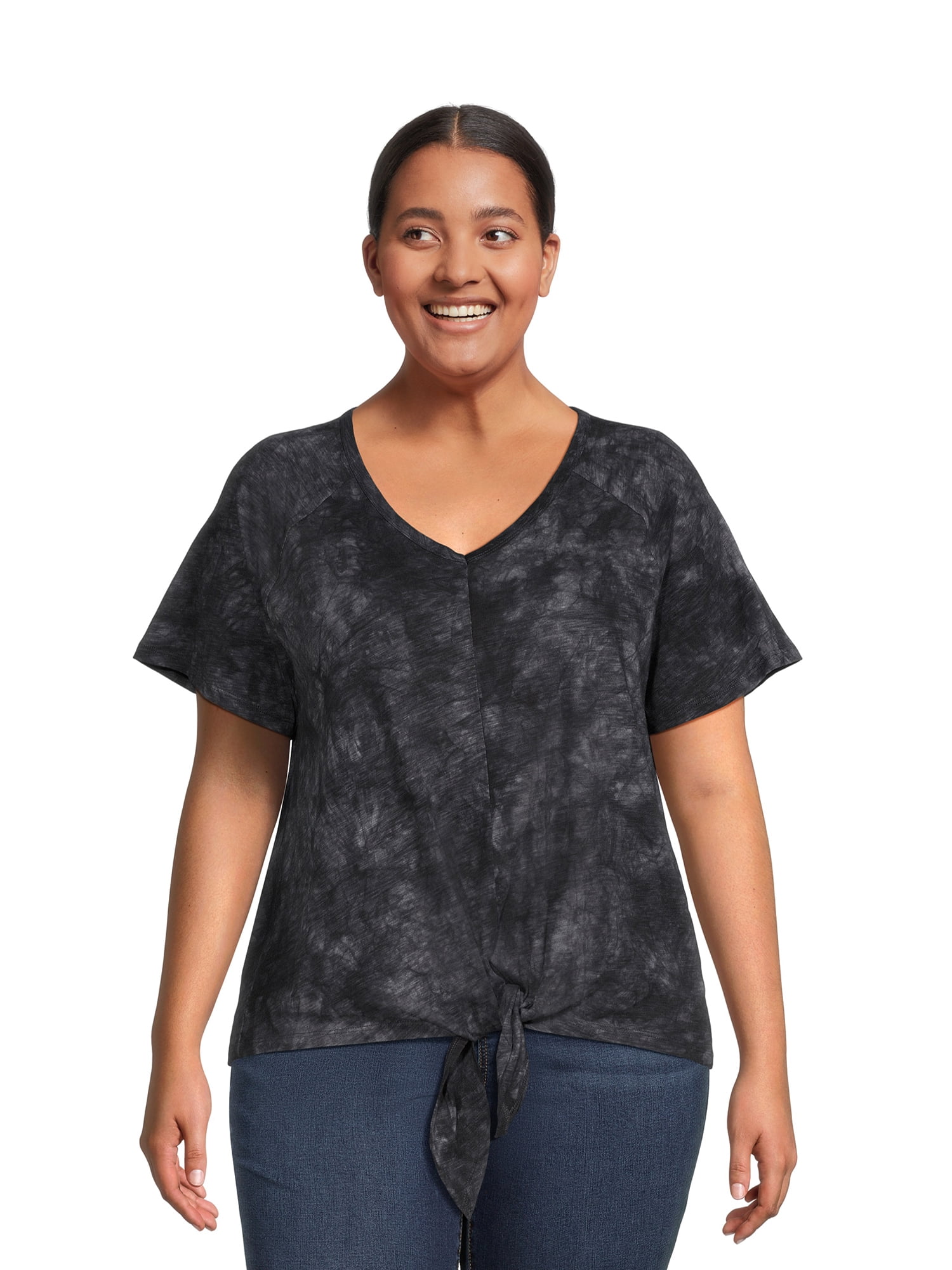 Terra & Sky Women's Plus Size Raglan Sleeve Tie Front Tee - Walmart.com