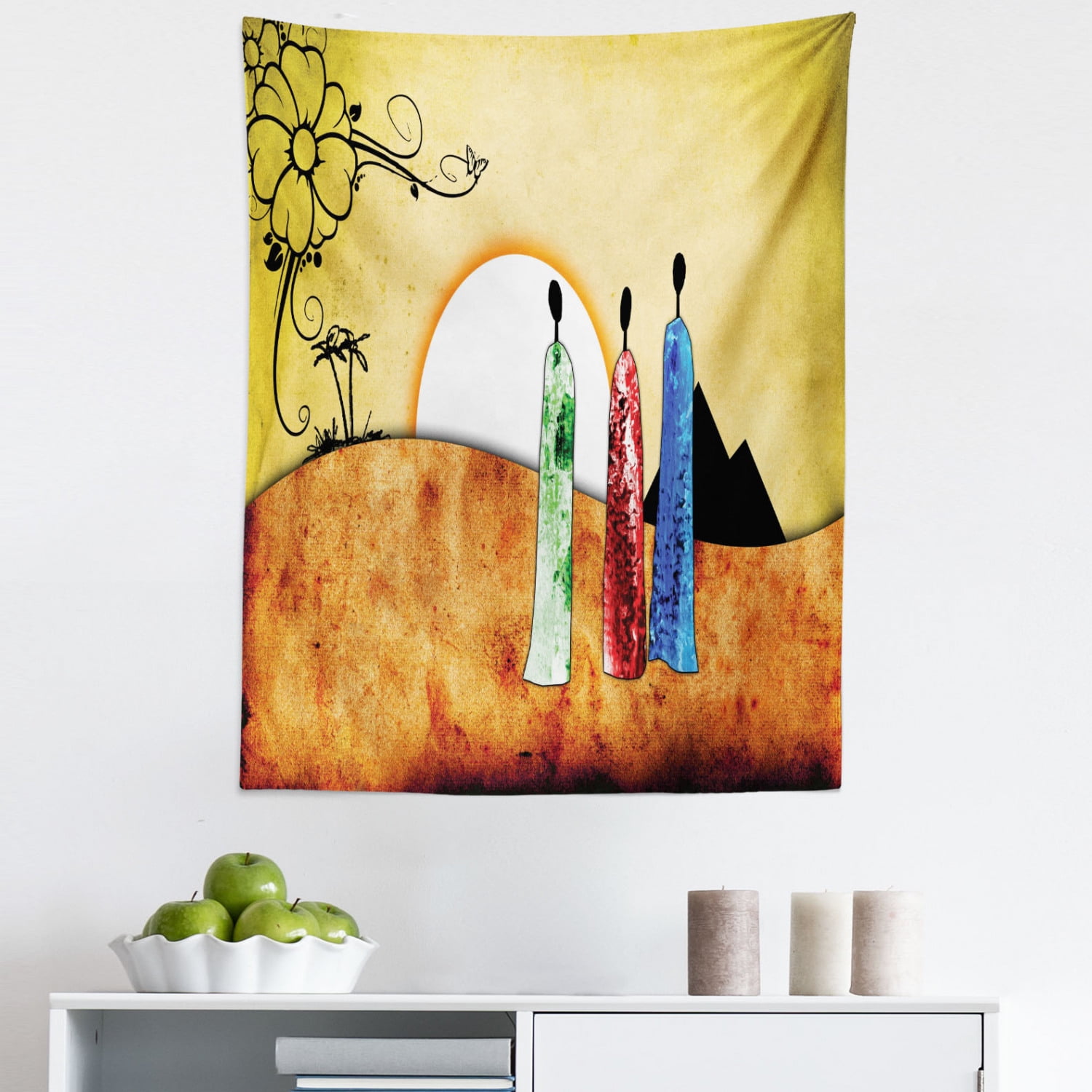 African Tapestry, People Facing Large Sun Savannah Desert Boho Wildlife ...