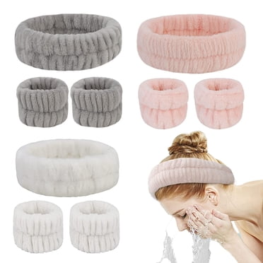 Spa Headband for Washing Face Wristband and Hair Clips 4Pcs Set, Face ...