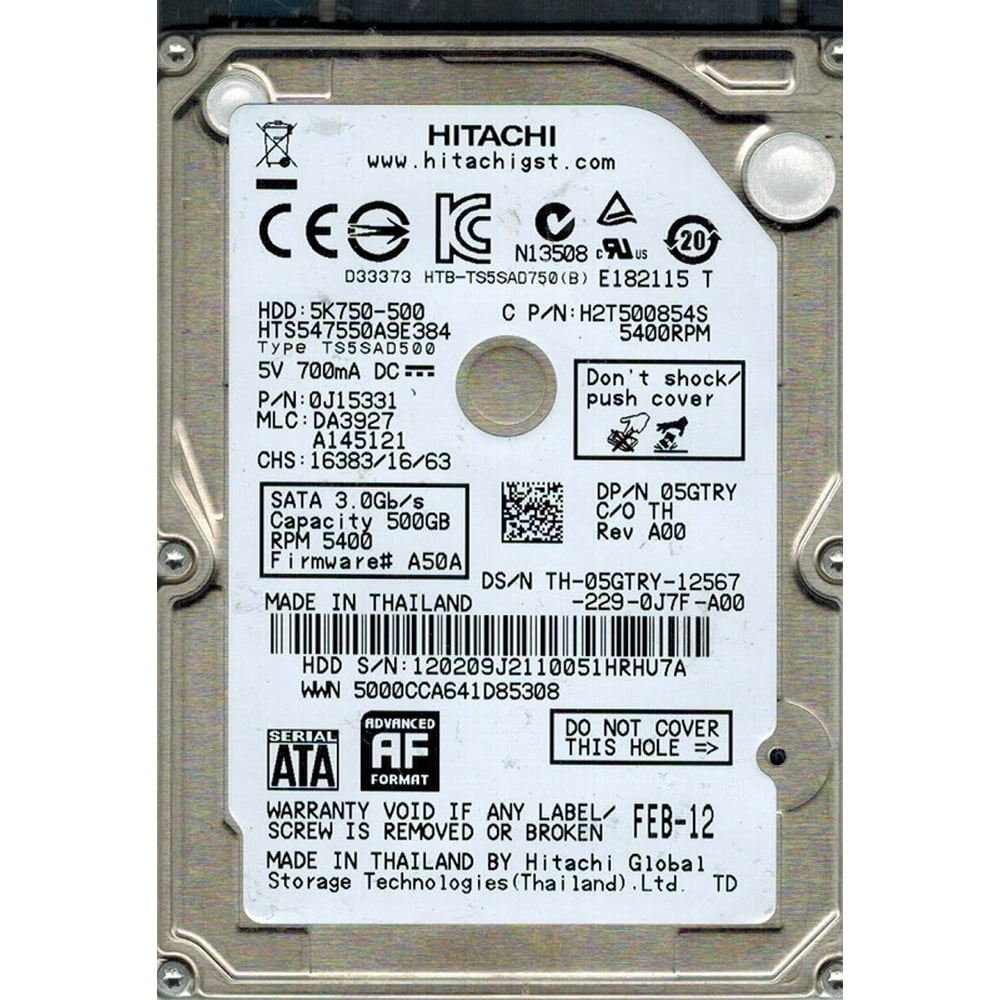 Hitachi HTS547550A9E384 P/N: 0J15331 MLC: DA3927 500GB - Walmart.com ...