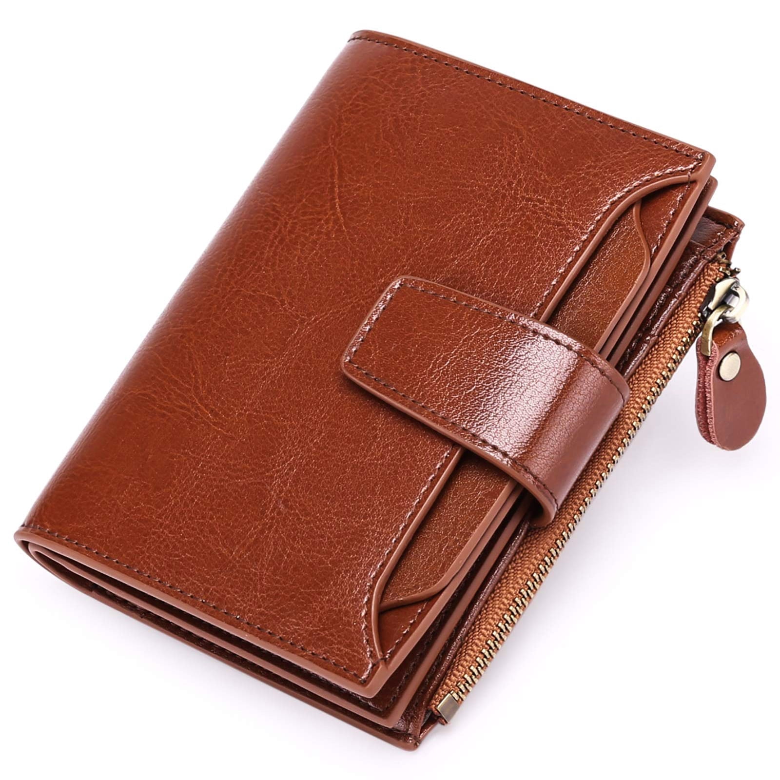 Husfou RFID Blocking Wallet for Women Small Compact Bifold Zipper ...