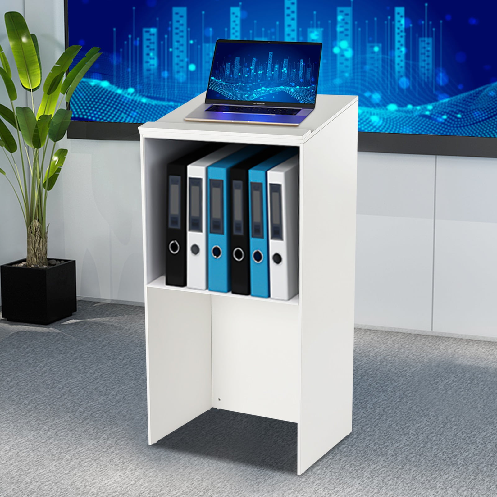 Aiqidi Portable Presentation Podium, White Floor Standing Lectern Desk ...