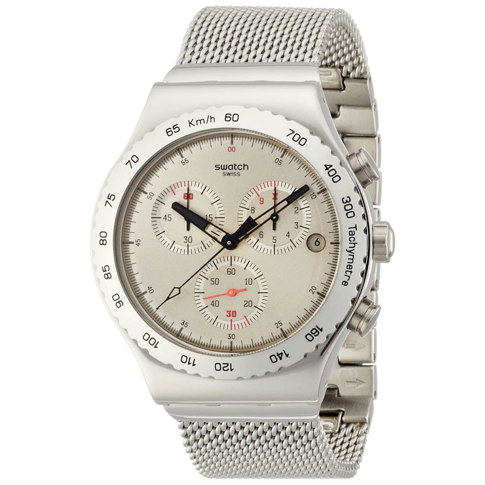 Swatch YVS405G Men's Silverish Irony Chrono Stainless Steel Mesh ...