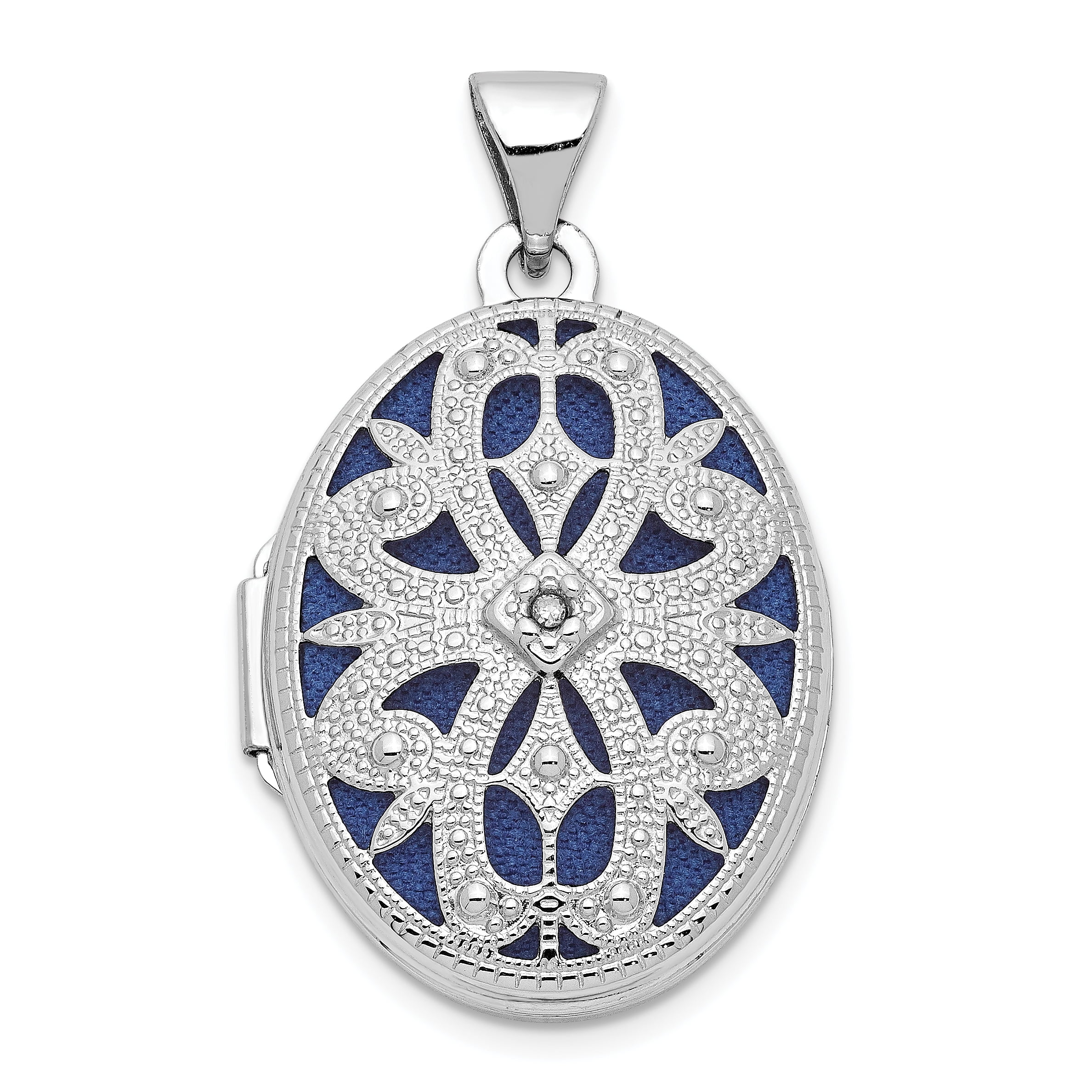 14k White Gold 21mm Diamond Vintage Oval Photo Pendant Charm Locket ...