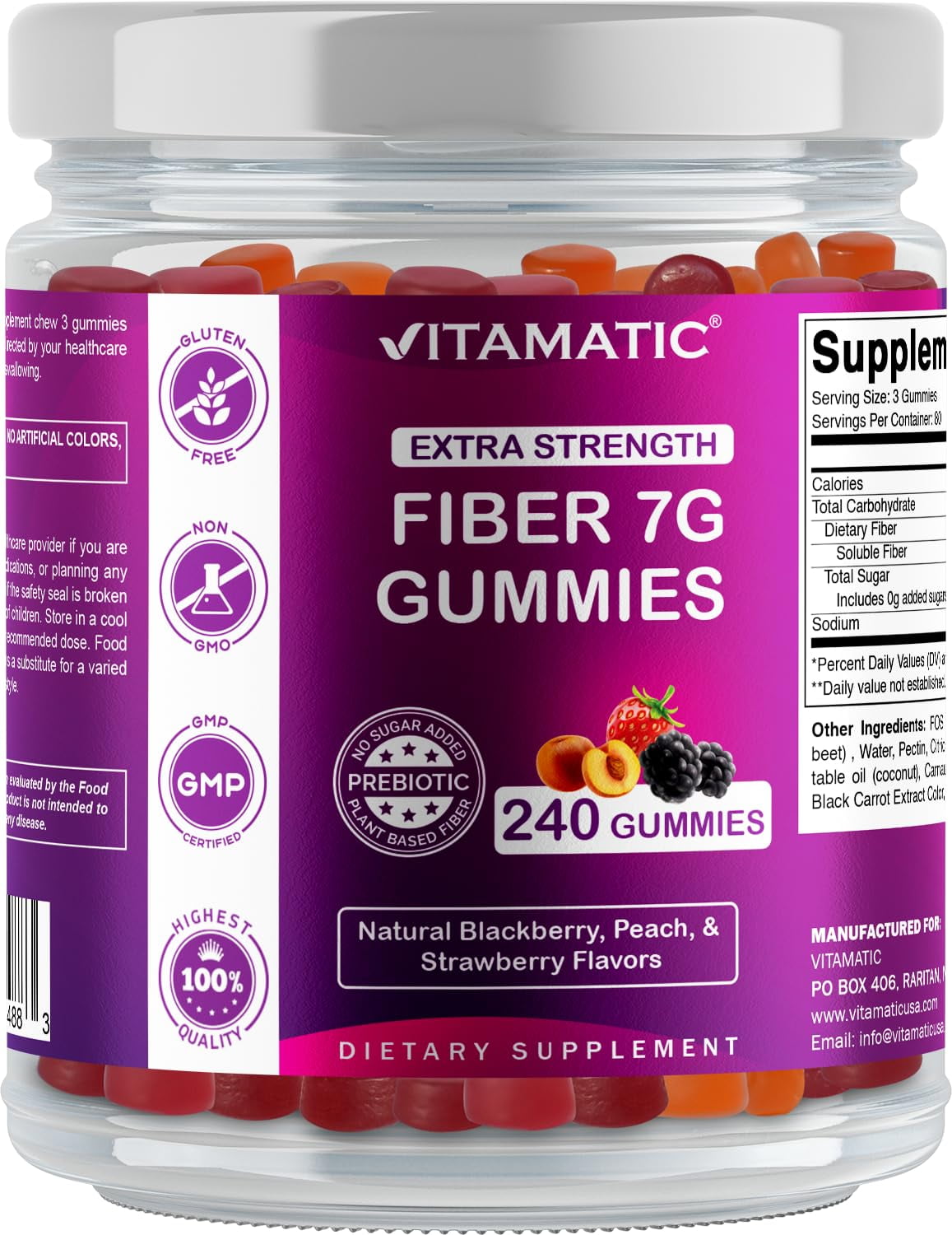 Gomitas de fibra prebiótica Vitamatic Extra Strength 240 unidades ...