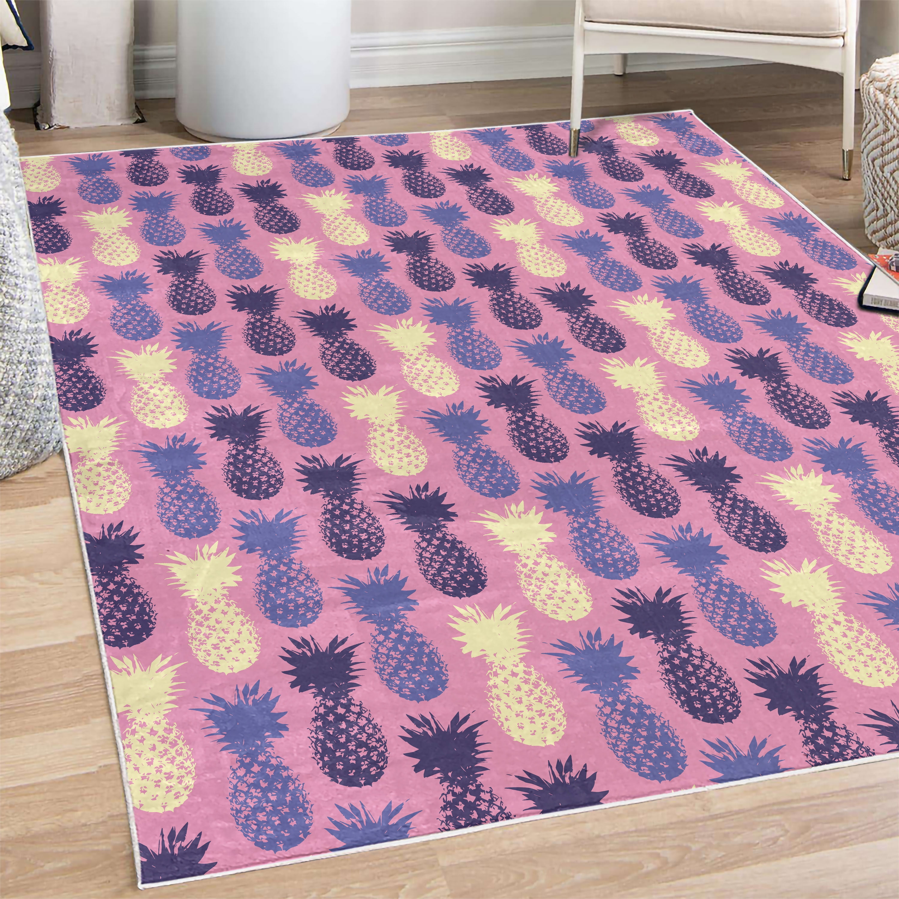 Pineapple Decorative Rug, Summer Island Tropic Fruit Pattern Stamped ...