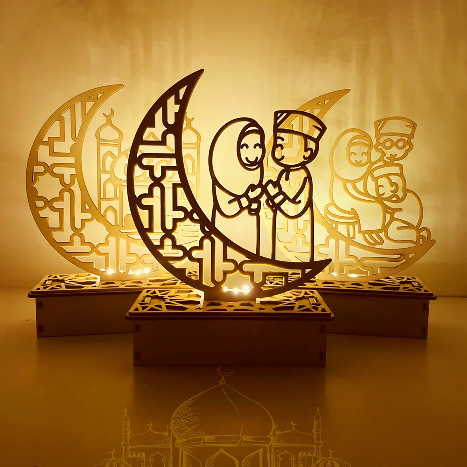 Visland Wooden Eid Mubarak Ornament Muslim Party Decoration Supplies ...