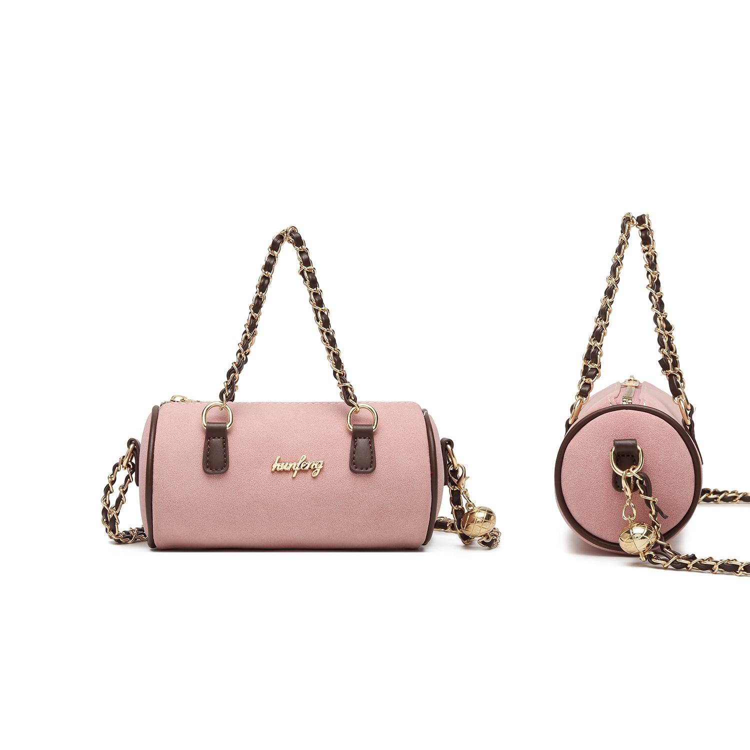 Pink Chain carry-on cylindrical small bag women Cross-body bag chain shoulder strap round bags ...