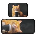 Cartoon Orange Cat Holding Cup Kitchen Mat Set of 2 Cushioned Non Slip ...