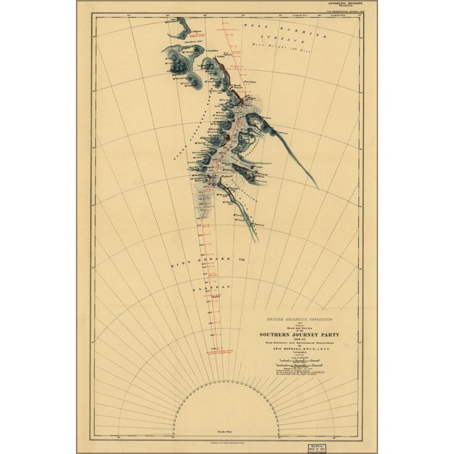24"x36" Gallery Poster, map Antarctica Expedition 1908 ernest ...