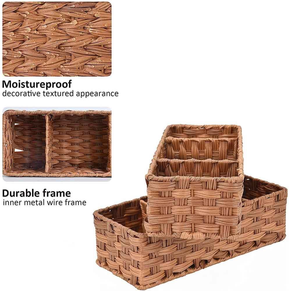 3-Section Wicker Baskets for Shelves, Hand-Woven Water Hyacinth Storage ...