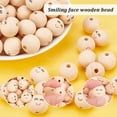 100Pcs Printed Wood Beads Round with Face Pattern Undyed BurlyWood ...