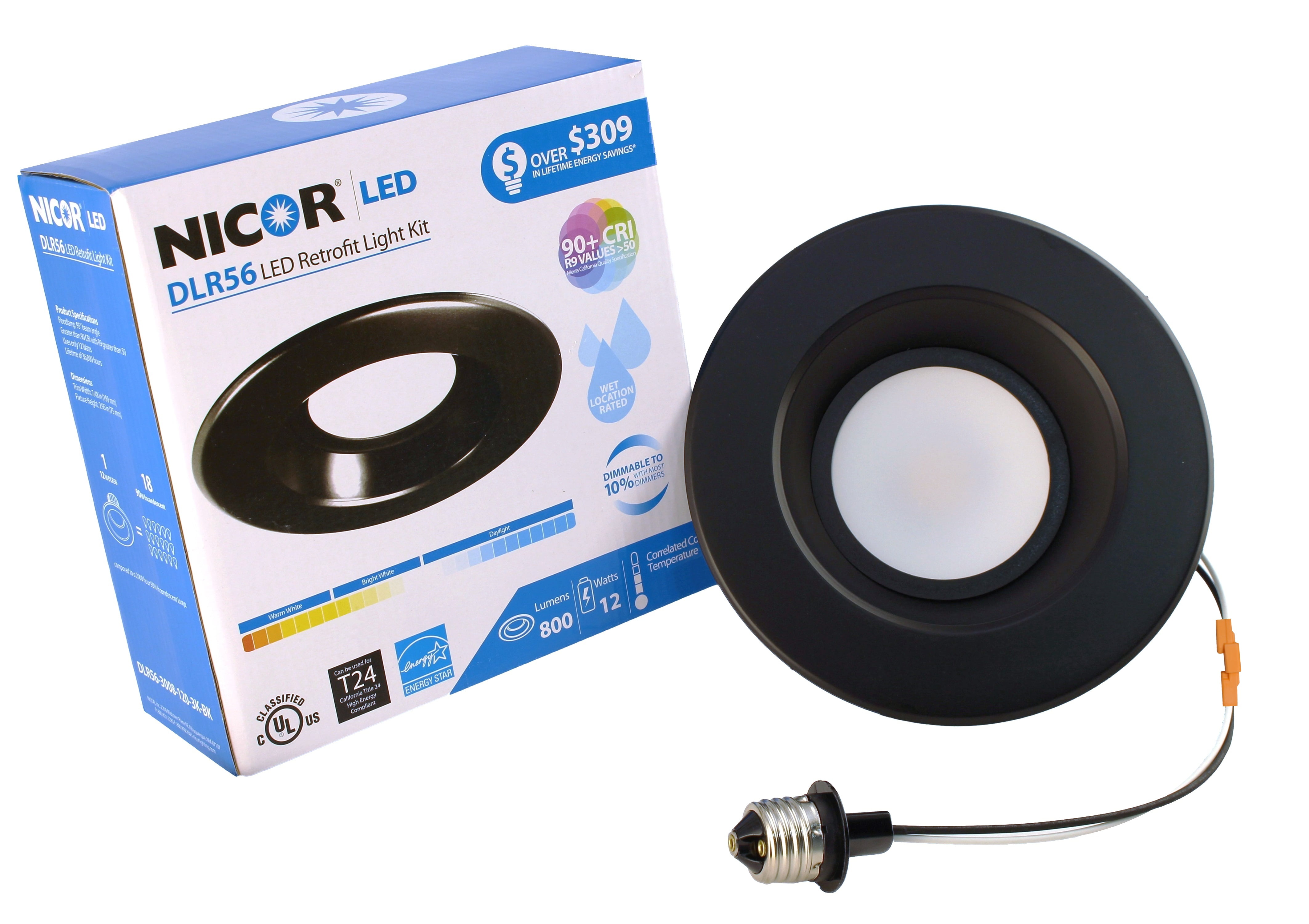 NICOR Lighting 5/6-Inch Dimmable 1200-Lumen 3000K LED Downlight ...