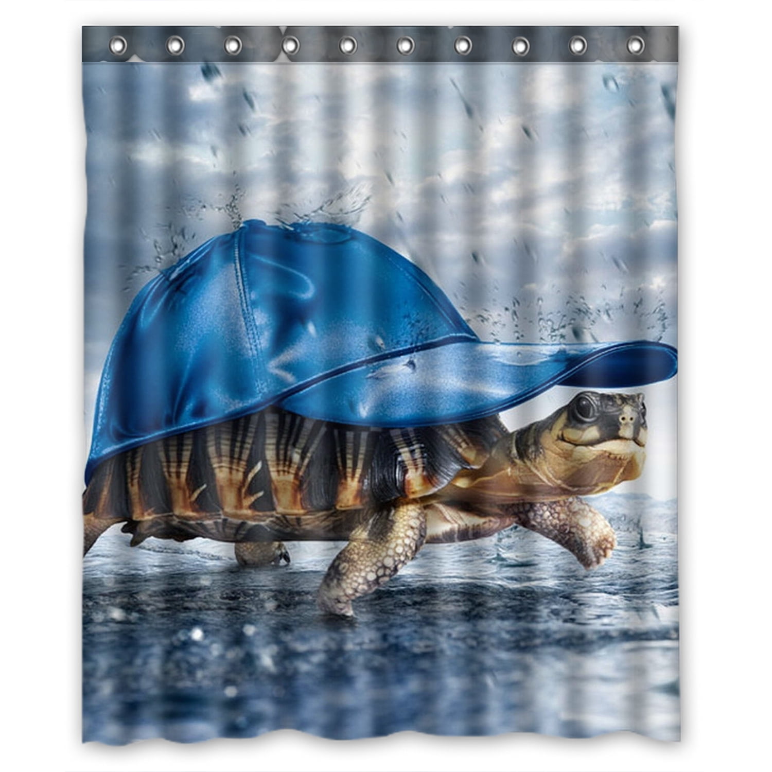 ZKGK Art Turtle Wear Cap In The Rain Waterproof Shower Curtain Bathroom ...