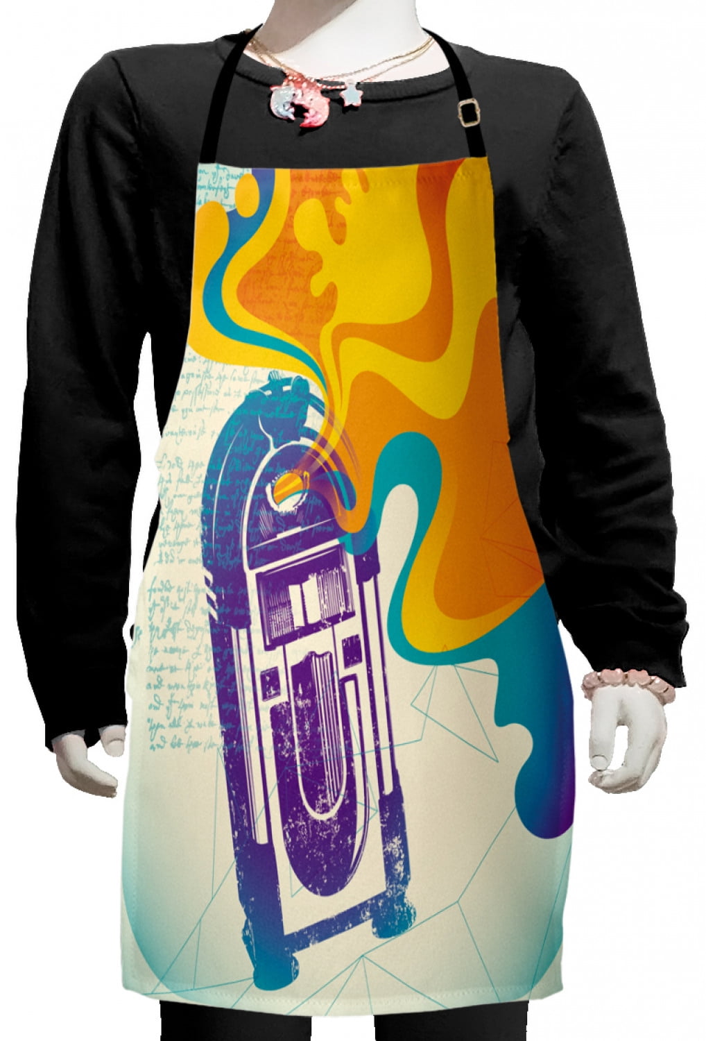 Jukebox Kids Apron, Retro Vintage Radio Music Box with Marigold Yellow ...