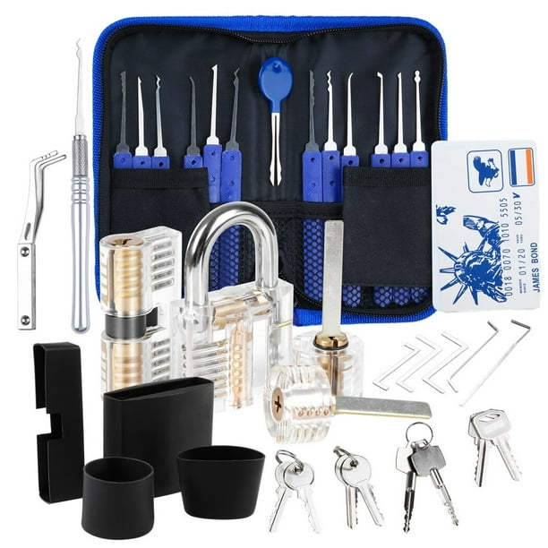 39 Pcs Lock Picking Set, Practice Lockpicking Tools Kit with 4 Transparent Training Locks ...