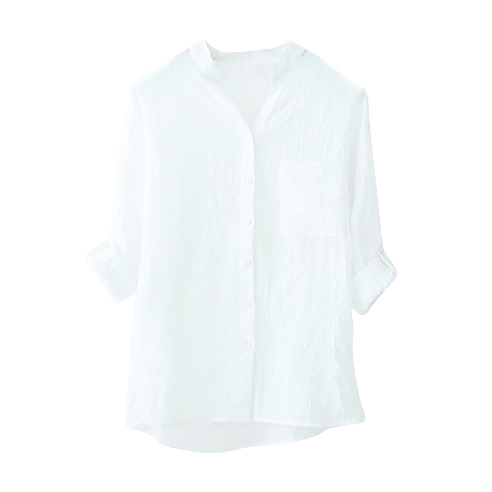 Click here for Cfhntfmh Linen Shirts For Women Casual V Neck Butt... prices