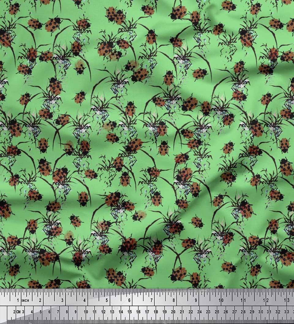 Soimoi Polyester Crepe Fabric Brush Stroke & Insect Print Fabric by The ...