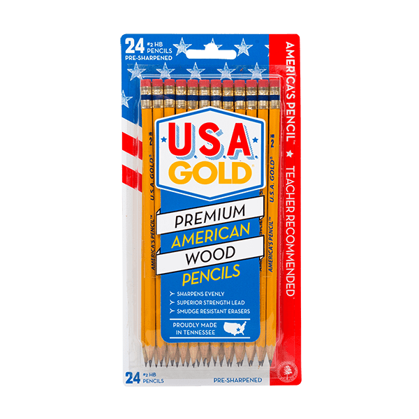 #2 USA Gold Yellow Pencil, Wood Cased Pencils, Sharpened, 24 Count ...