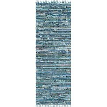 SAFAVIEH Rag Robynne Striped Cotton Runner Rug, Blue/Multi, 2'3" x 7 ...