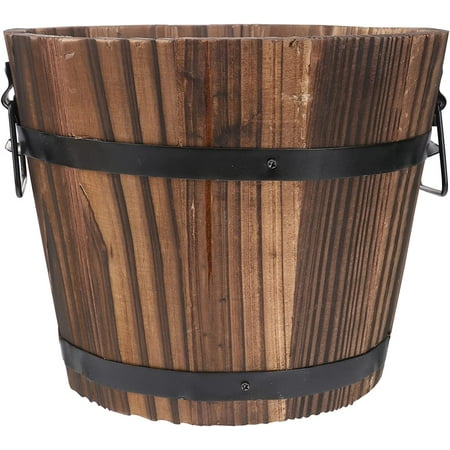 Wooden Round Barrel Planter Whiskey Barrel Planter Rustic Decorative ...