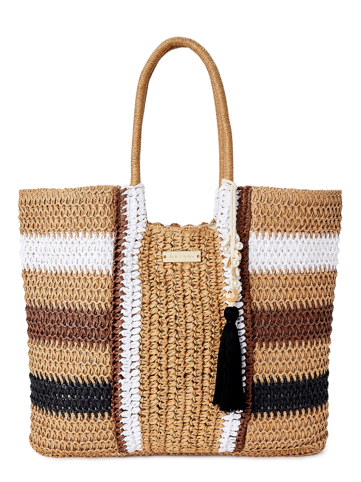 Time and Tru Women's Raffia Bondi Tote Bag Black Multi – Walmart ...