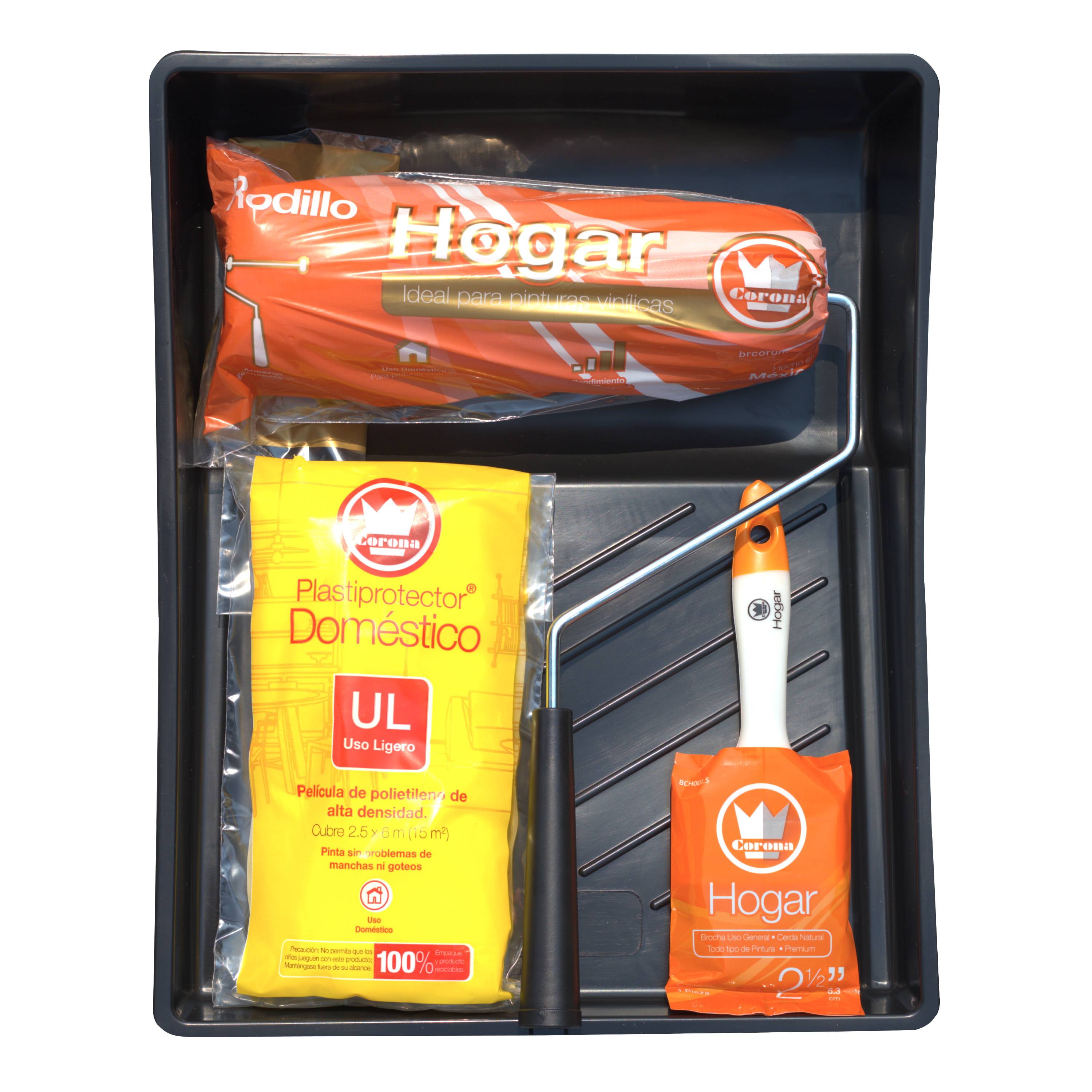 Kit Para Pintar BR Corona Brochas y Rodillos Charola Plastico Protector ...