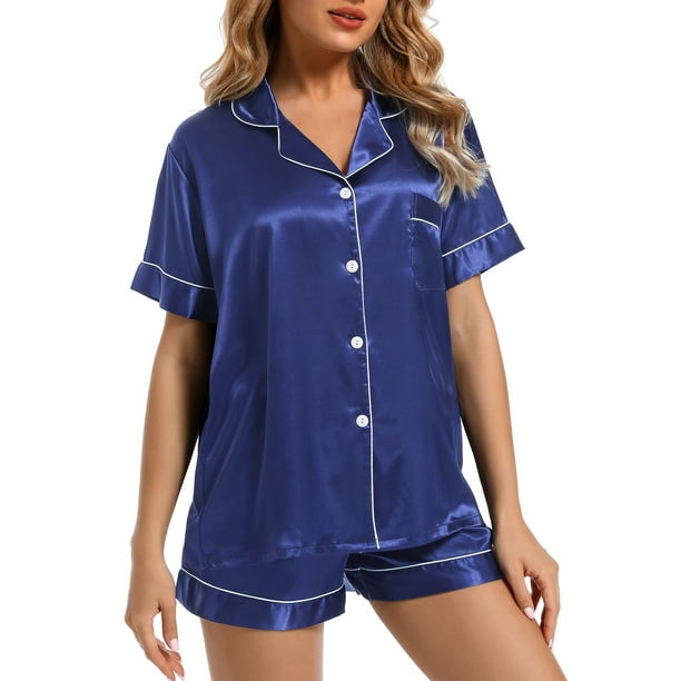 Finvizo Womens Silk Satin Pajamas Set Soft Short Sleeve Two Piece Pjs