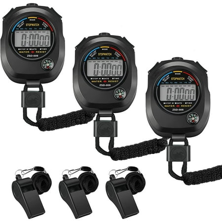 3 Pieces Black Sport Stopwatch Digital Sports Stopwatch Timer Large Screen Interval Timers 3 ...