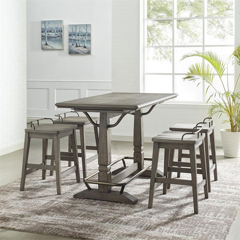Ryan Rustic Smokey Oak Counter Height 5-Piece Dining Set - Walmart.com