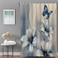 Bathroom Shower Curtain Blossom Floral Blue Butterfly Waterproof Shower ...