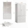 65 Inch Louvered Wooden Wardrobe, Large Storage Armoire with 2 Doors, 2 ...