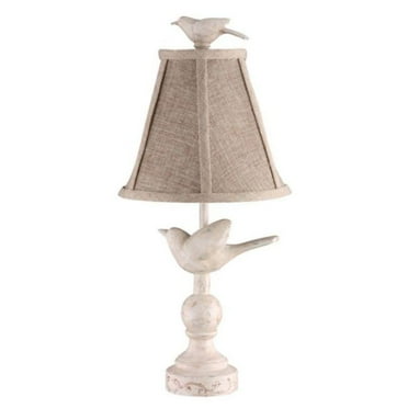 26" Antique Stone Finish Bird Accent Table Lamp with Natural Linen ...