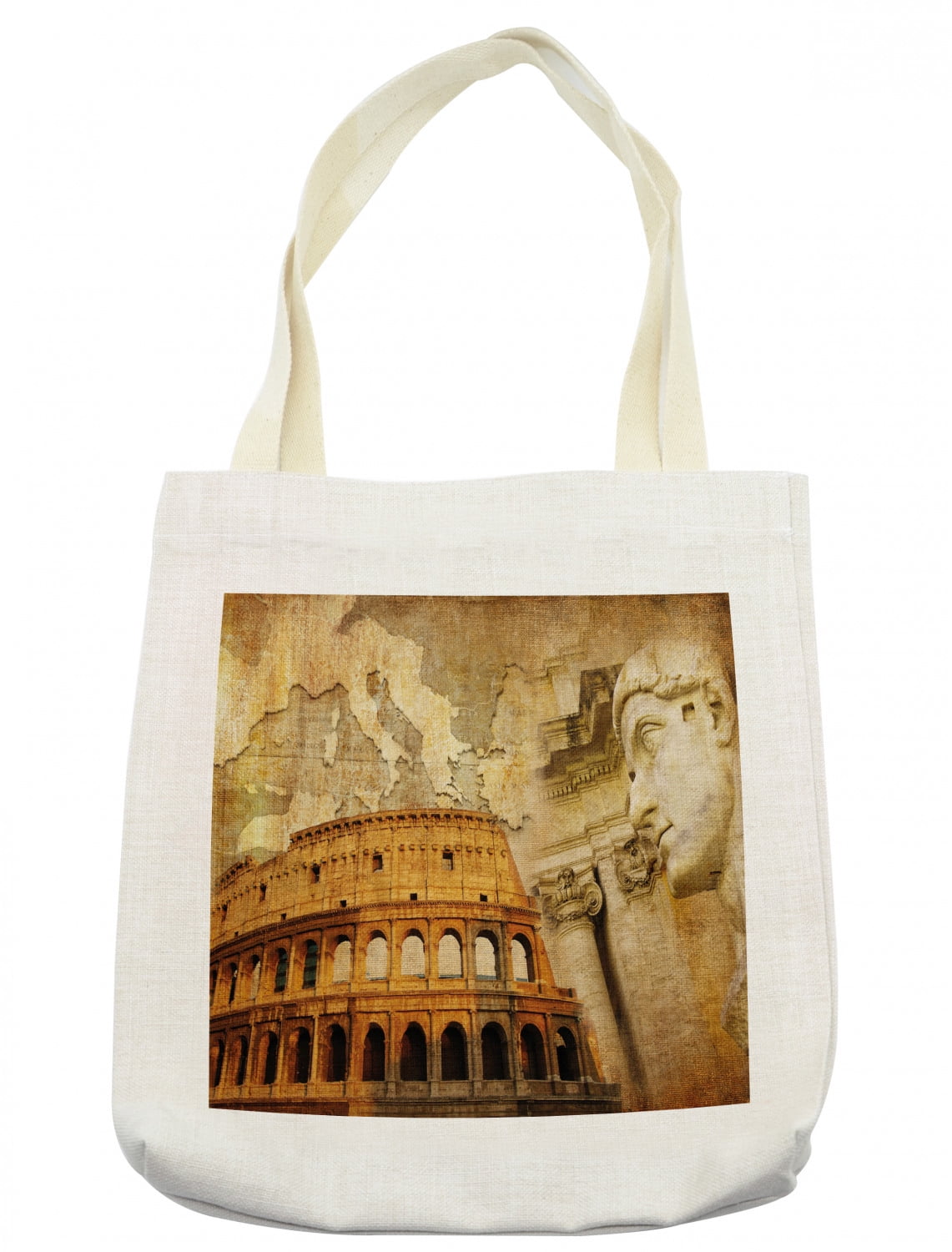Retro Tote Bag, Roman Empire Concept Famous Columns Sculptress ...
