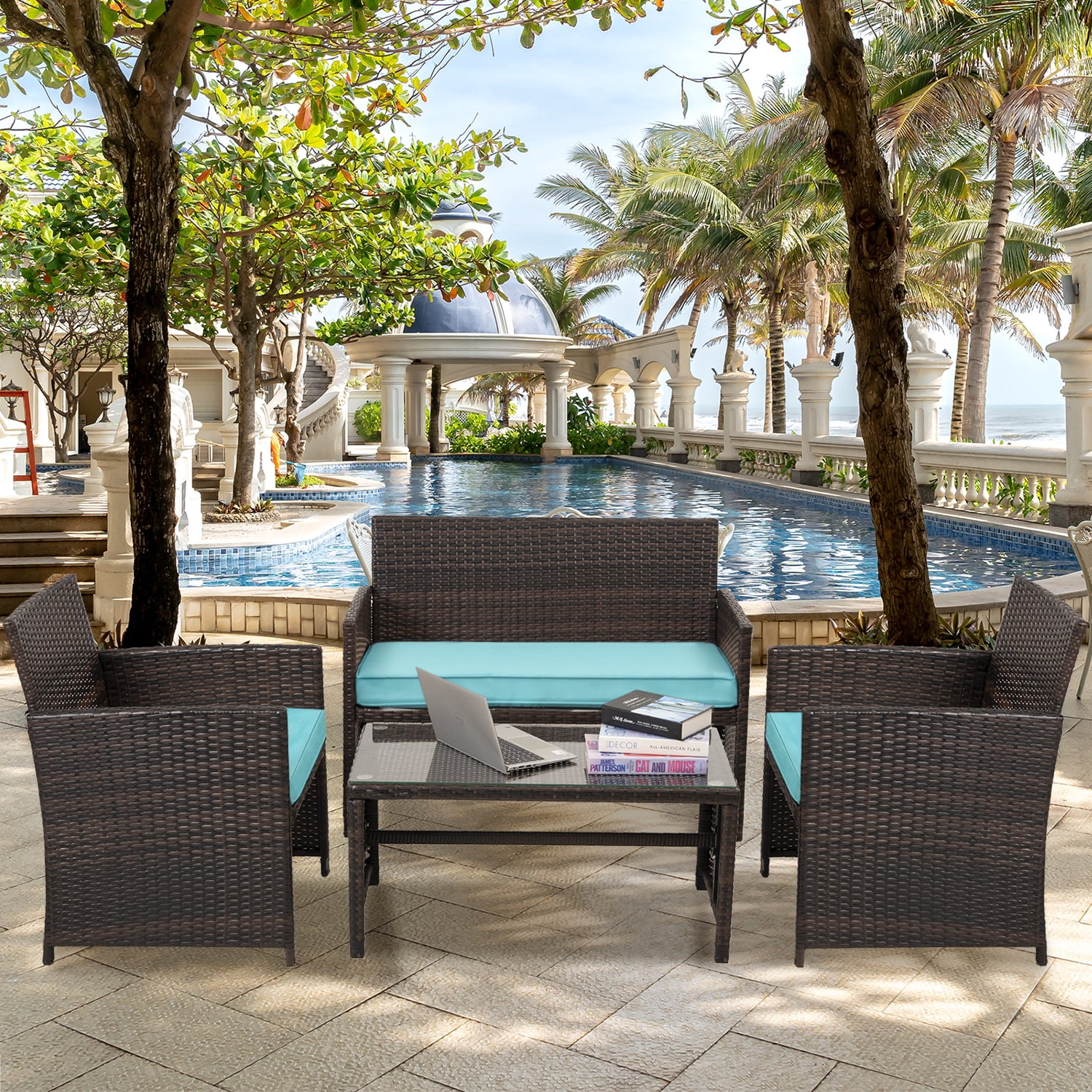 Wicker Chairs Set of 4, Rattan Chairs Conversation Set with Coffee ...