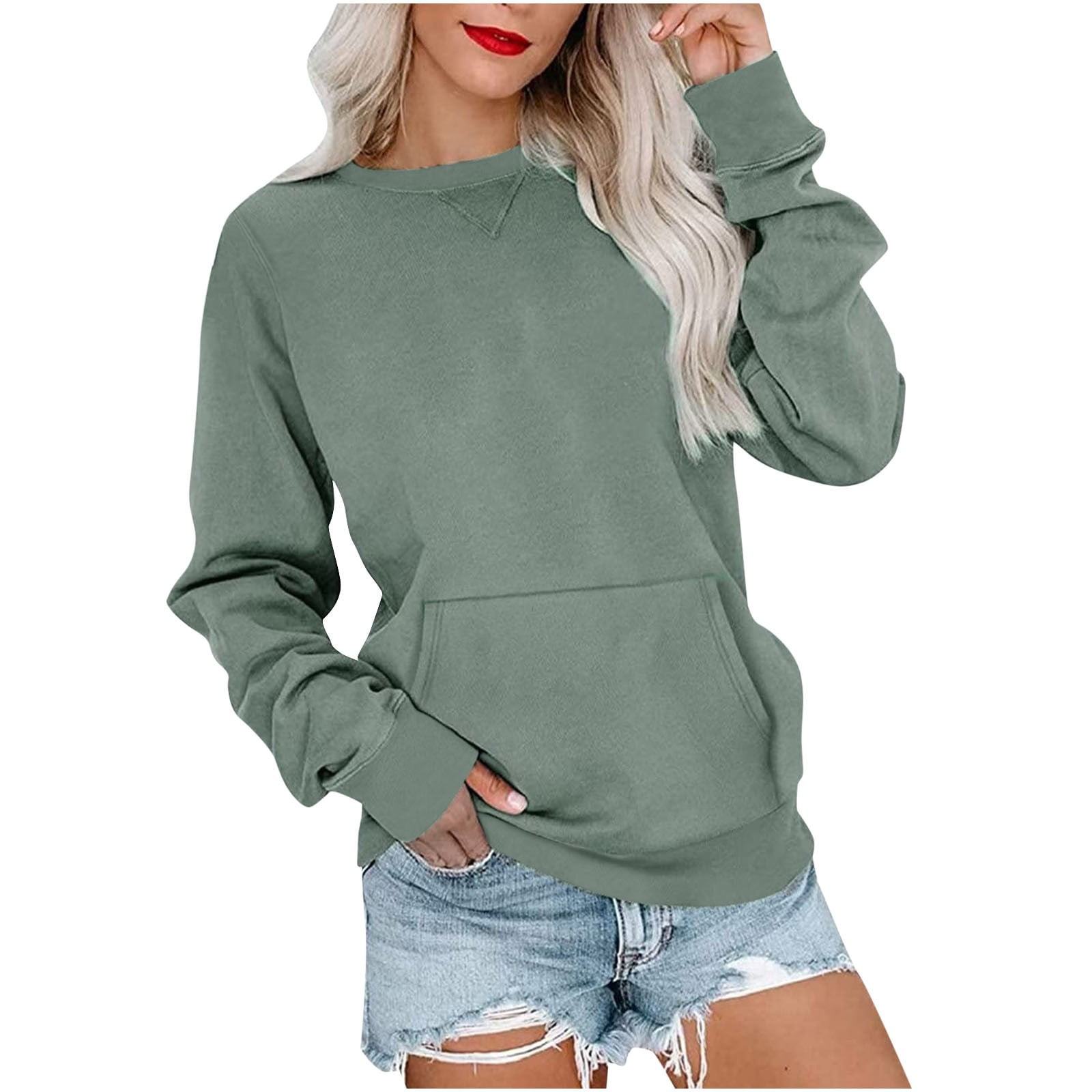 Click here for Aocisk Womens Solid Color Crewneck Sweatshirt With... prices