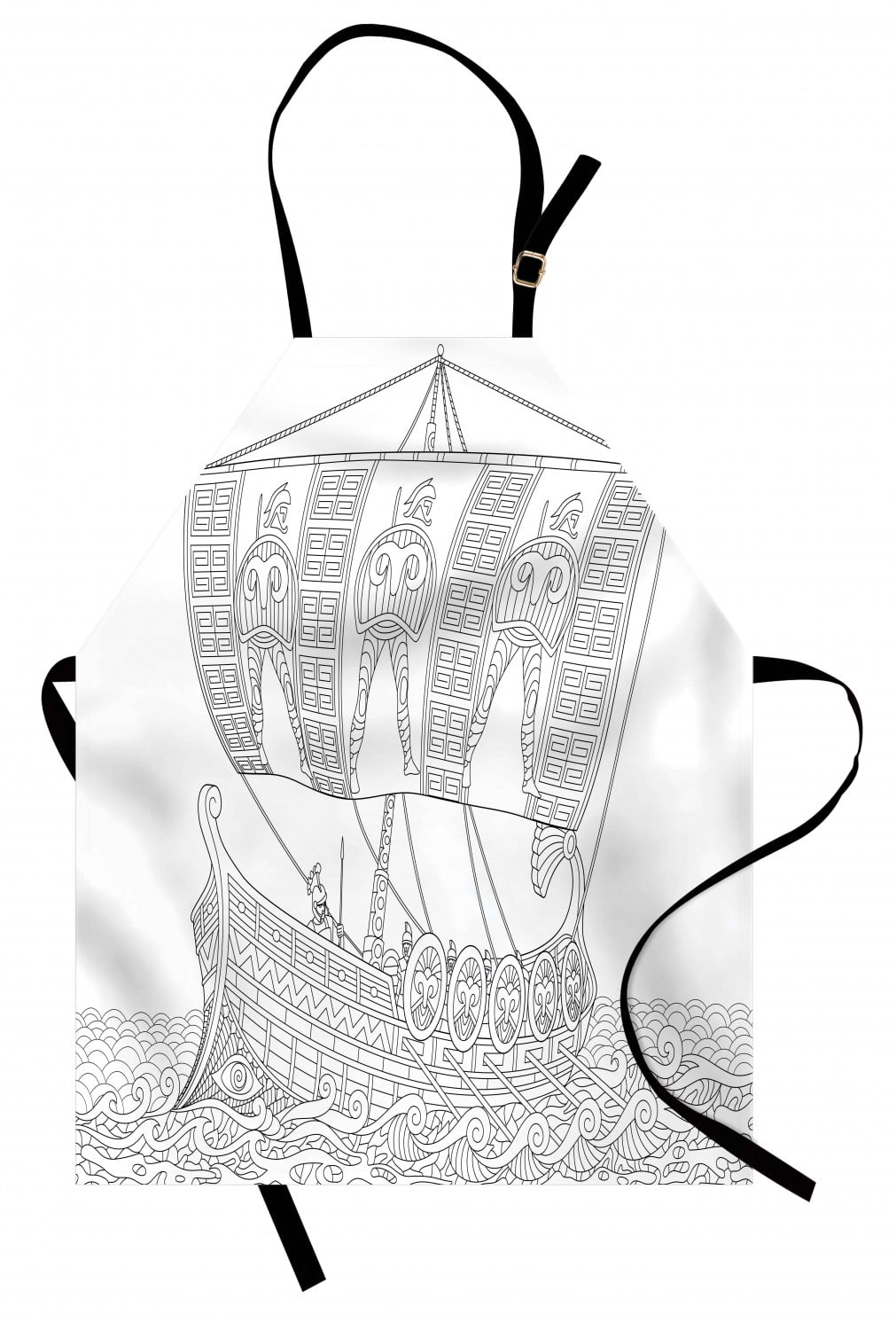 Toga Party Apron Stylized Ancient Greek Galley Cruising on Swirled ...