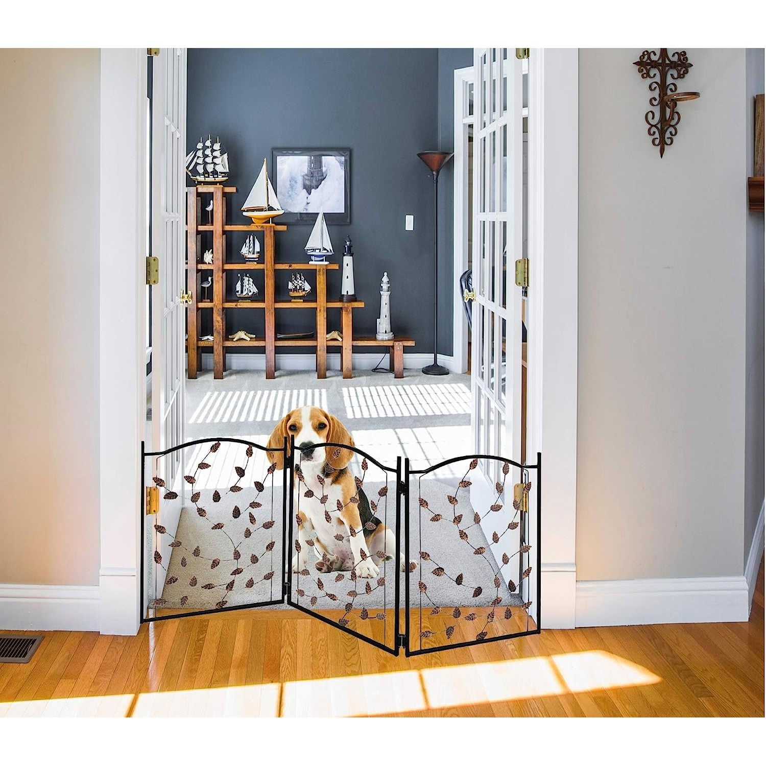 Bilot 3 Panel Leaf Design Metal Pet Gate - Durable Lightweight Extra ...