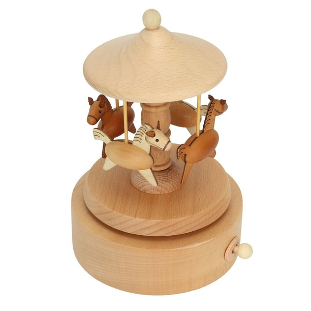 Rotating Music Box, Circular Base Wood Horse Musical Box Clear Texture ...